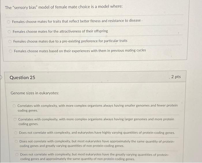 Solved The "sensory bias" model of female mate choice is a | Chegg.com
