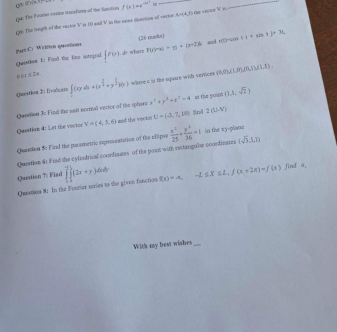 Solved Q4: The Fourier cosine transform of the function | Chegg.com