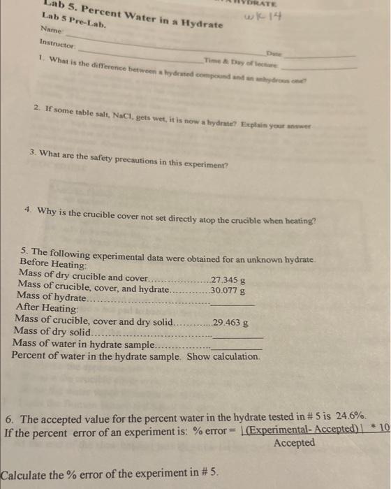 Solved 1. What is the differenoe betwoen s hydrated compound | Chegg.com