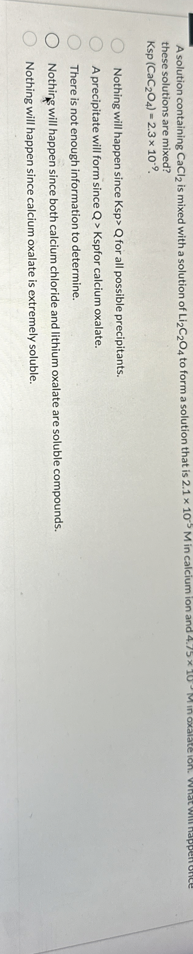 Solved A solution containing CaCl2 ﻿is mixed with a solution | Chegg.com