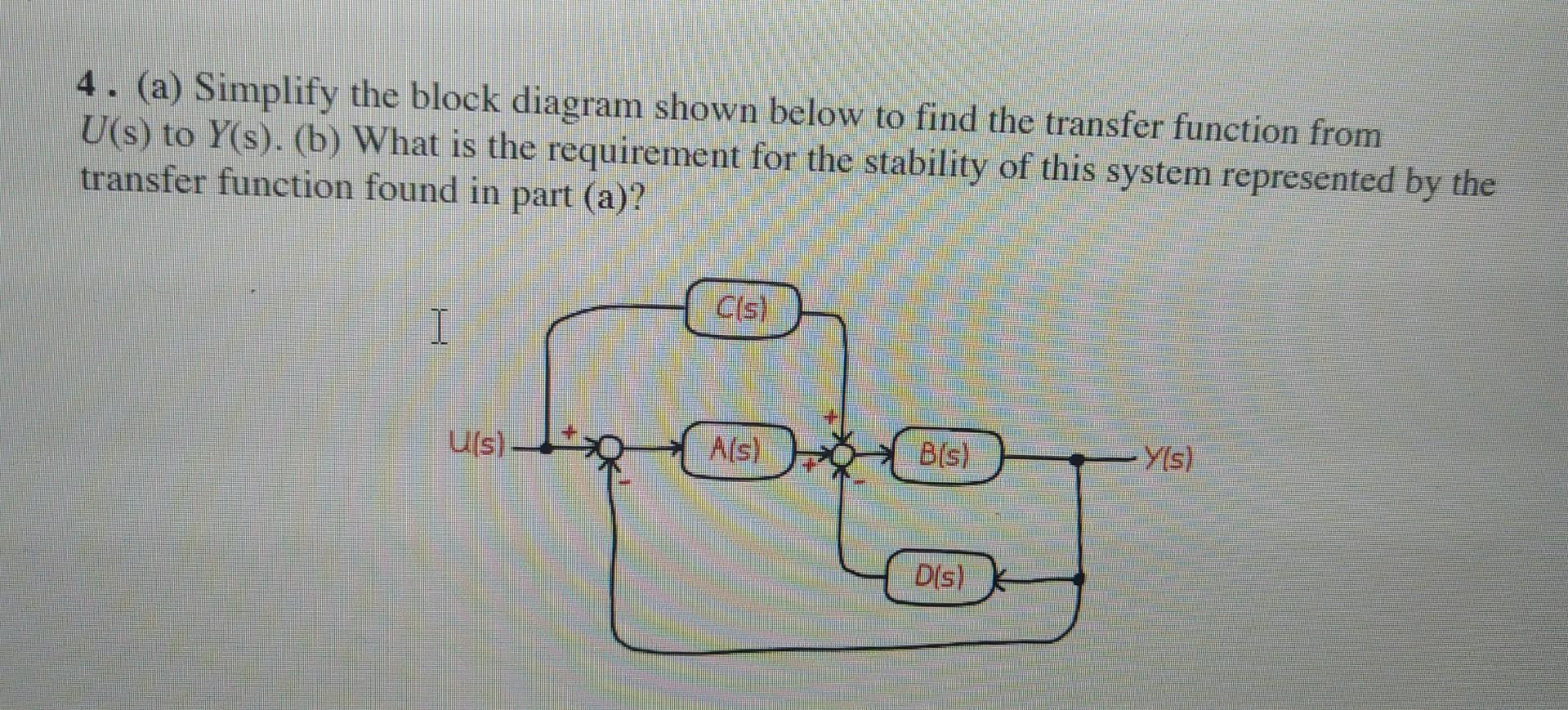 Solved 4. (a) Simplify the block diagram shown below to find | Chegg.com