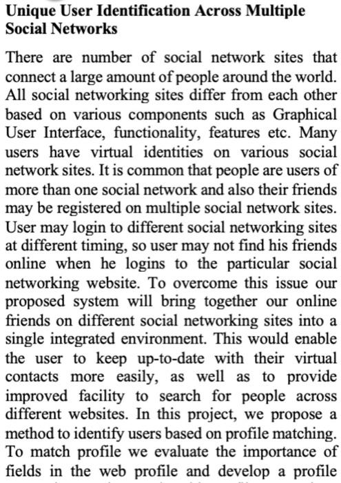 Solved Unique User Identification Across Multiple Social | Chegg.com