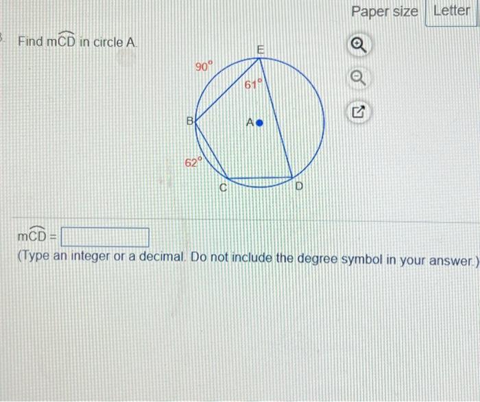Solved Find mCD in circle A. B 90° 62° C E 61° D | Chegg.com