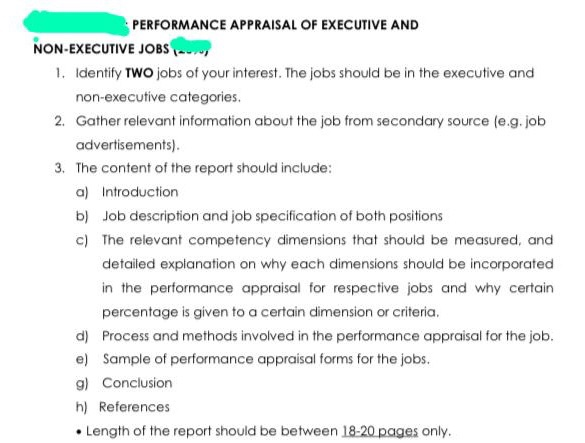 Solved PERFORMANCE APPRAISAL OF EXECUTIVE AND NON-EXECUTIVE | Chegg.com