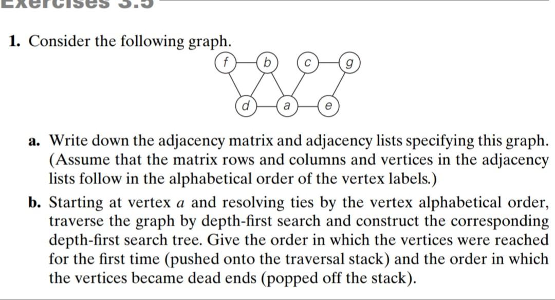 Solved 1. Consider the following graph. a. Write down the | Chegg.com