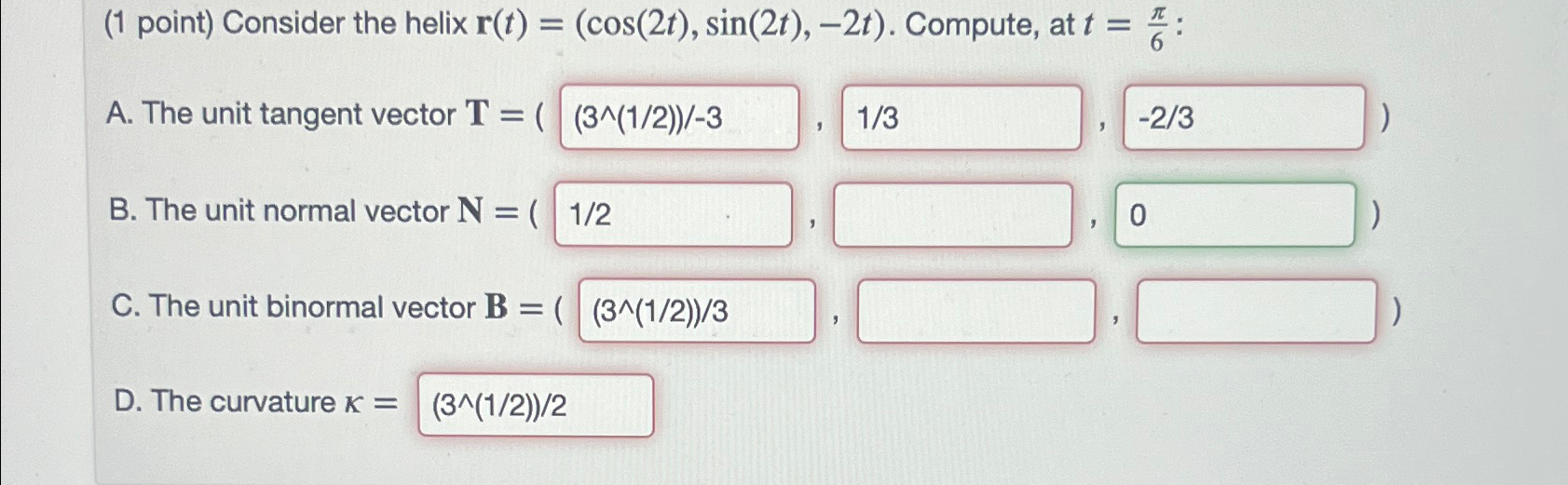 Solved (1 ﻿point) ﻿Consider the helix | Chegg.com