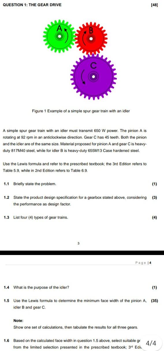 Solved QUESTION 1: THE GEAR DRIVE [48] 3 Figure 1 Example of | Chegg.com