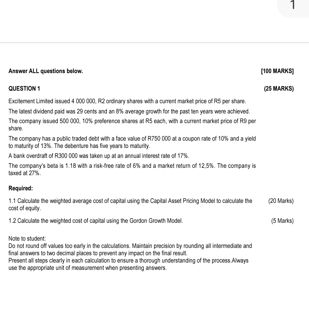 Solved Answer ALL questions below.[100 ﻿MARKS]QUESTION 1(25 | Chegg.com