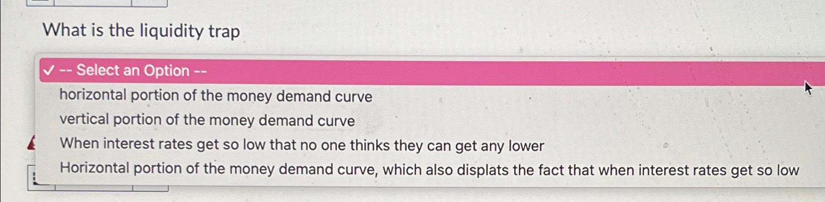 Solved What is the liquidity trap-- ﻿Select an Option | Chegg.com