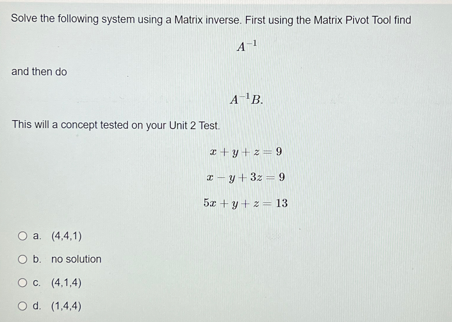 Solve the following system using a Matrix inverse. | Chegg.com