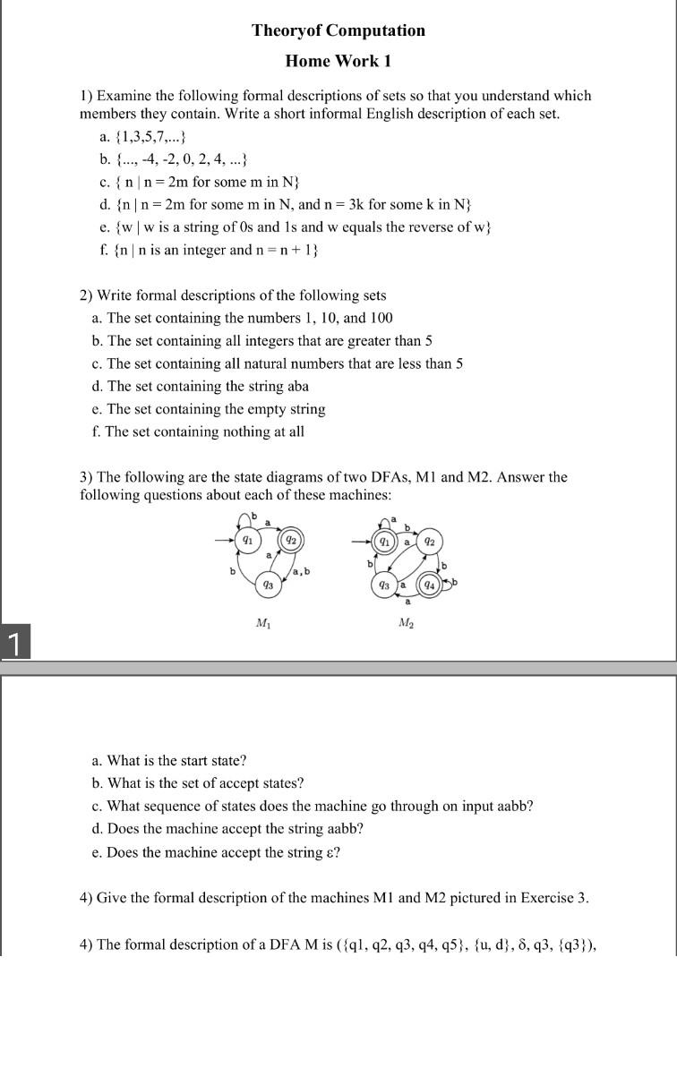 Solved 1) Examine the following formal descriptions of sets | Chegg.com