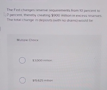 Solved The Fed changes reserve requirements from 10 ﻿percent | Chegg.com