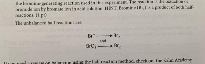 Solved the bromine-generating reaction used in this | Chegg.com