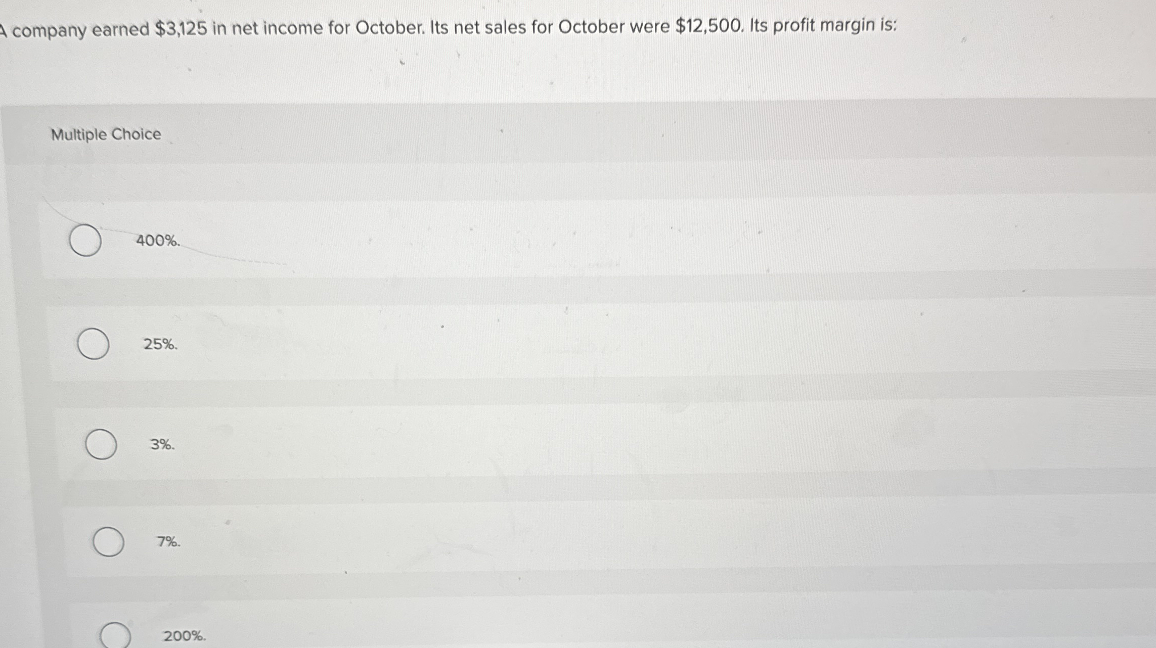 Solved A company earned $3,125 ﻿in net income for October. | Chegg.com