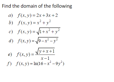 Solved Find the domain of the followinga) f(x,y)=2x+3x+2 | Chegg.com