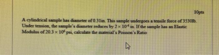 Solved 10pts A cylindrical sample has diameter of 0.3lin. | Chegg.com