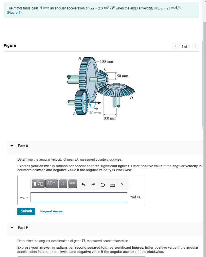 Solved The motor turns gear A with an angular acceleration | Chegg.com