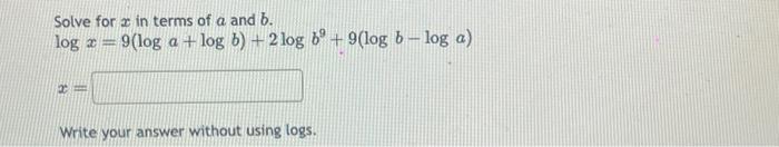Solved Solve for x in terms of a and b. | Chegg.com