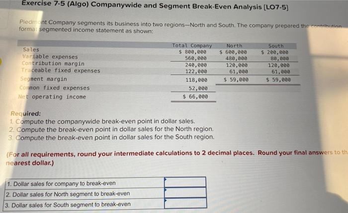 Solved Exercise 7.5 (Algo) Companywide and Segment | Chegg.com
