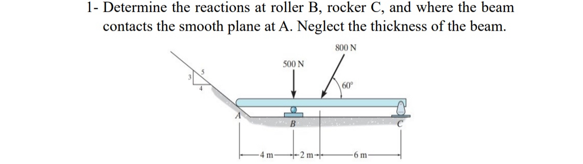 Solved 1- ﻿Determine the reactions at roller B, ﻿rocker C, | Chegg.com