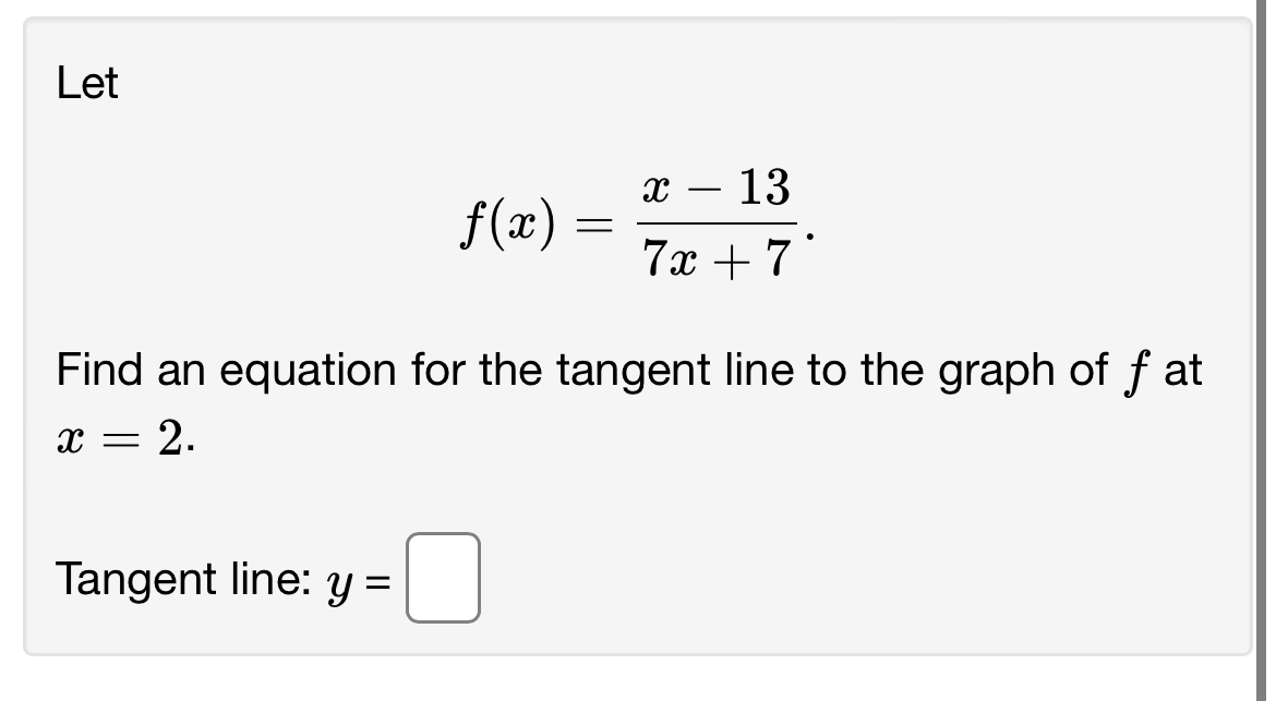 Solved Letf(x)=x-137x+7.Find an equation for the tangent | Chegg.com