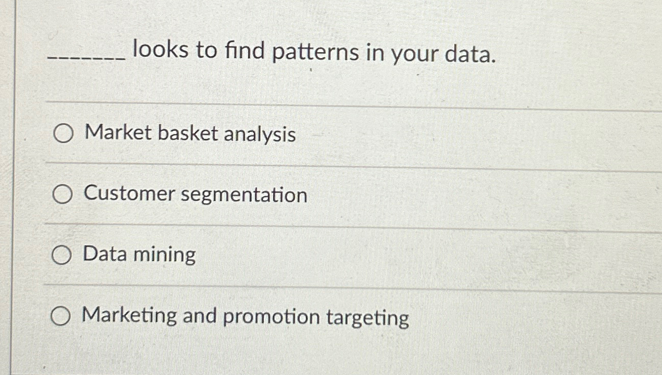 Solved q, ﻿looks to find patterns in your data.Market basket | Chegg.com