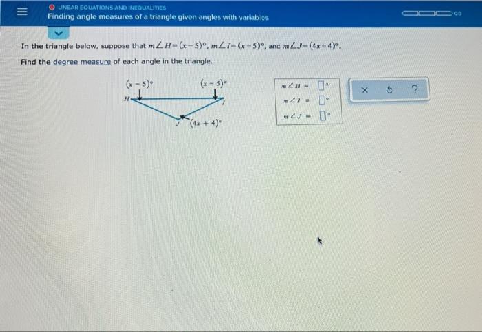 Solved O LINEAR EQUATIONS AND INEQUALITIES Finding angle | Chegg.com