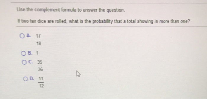 Solved Use the complement formula to answer the question if | Chegg.com