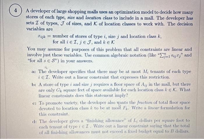 Solved A developer of large shopping malls uses an | Chegg.com