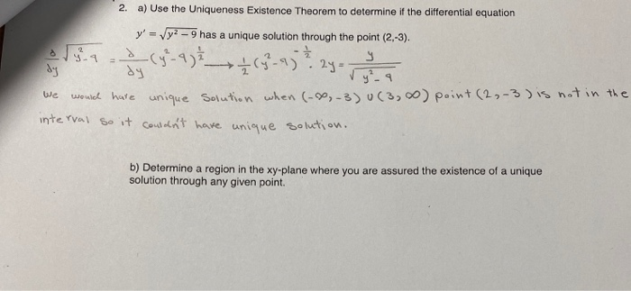 Solved 2. a) Use the Uniqueness Existence Theorem to | Chegg.com