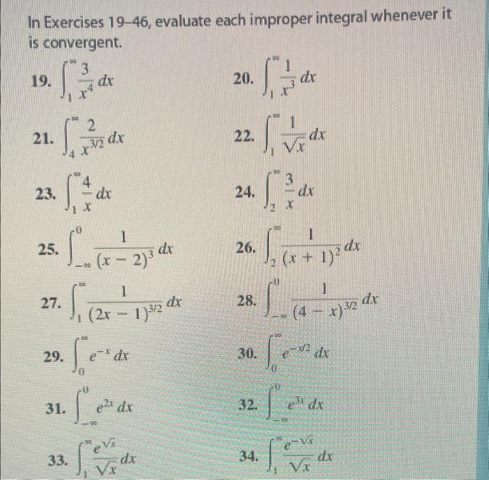 Solved In Exercises 19-46, evaluate each improper integral | Chegg.com