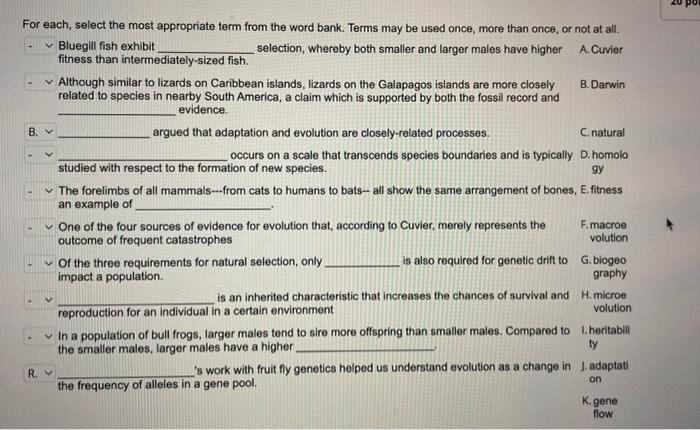Solved For each, select the most appropriate term from the | Chegg.com