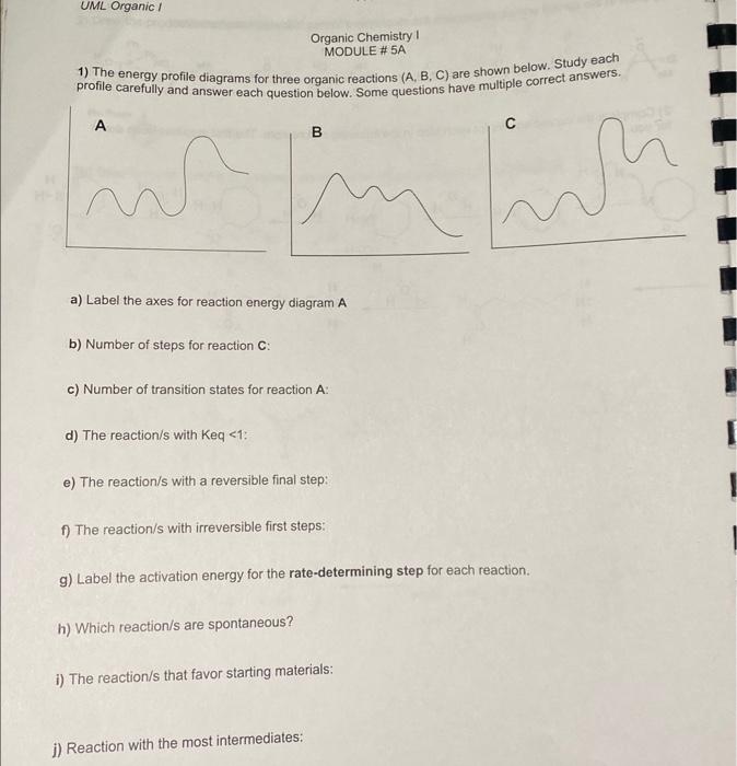 Solved Organic Chemistry I MODULE \# 5A 1) The energy | Chegg.com