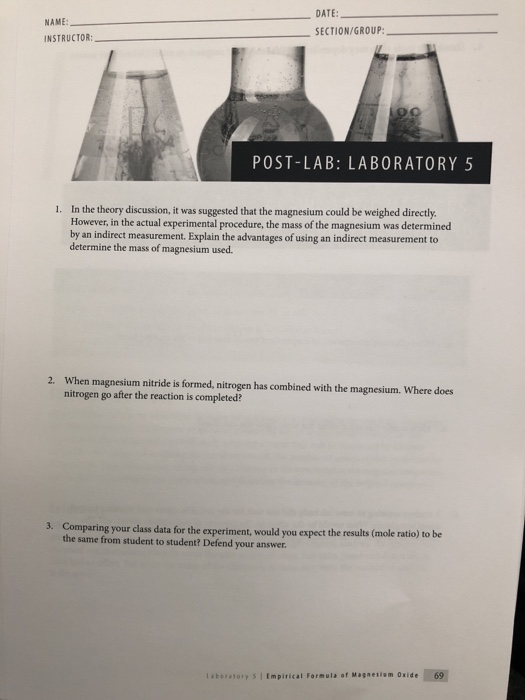 NAME: INSTRUCTOR: DATE: SECTION/GROUP: POST-LAB: | Chegg.com
