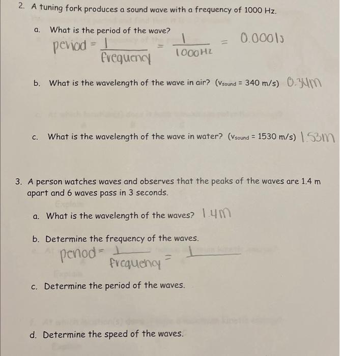 Solved 2. A tuning fork produces a sound wave with a | Chegg.com