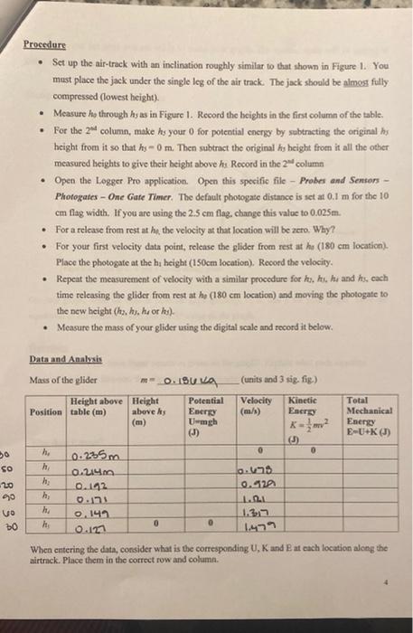 Solved Procedure • Set up the air-track with an inclination | Chegg.com