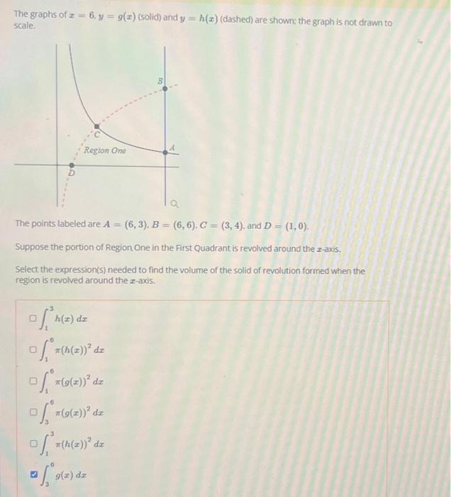 Solved The graphs of x=6,y=g(x) (solid) and y=h(x) (dashed) | Chegg.com