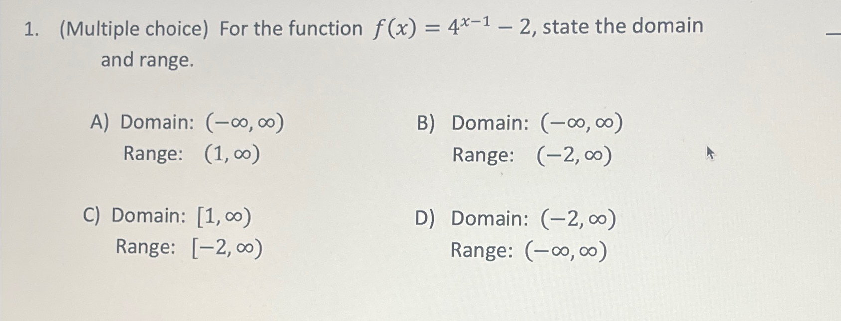 Solved (Multiple choice) ﻿For the function f(x)=4x-1-2, | Chegg.com