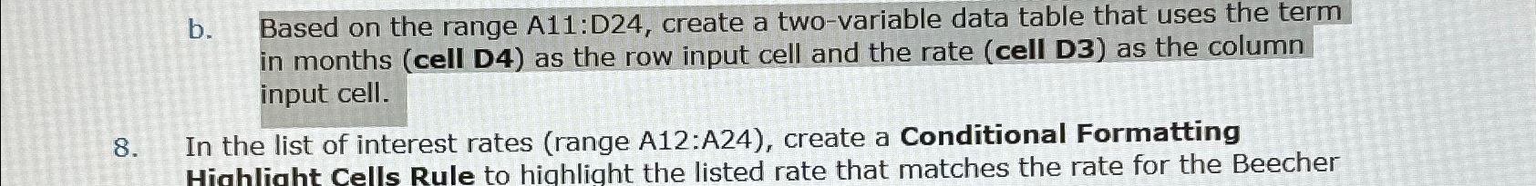 Solved b. ﻿Based on the range A11:D24, ﻿create a | Chegg.com