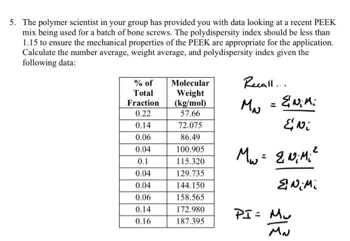 Solved Calculate the number average, weight average, and | Chegg.com