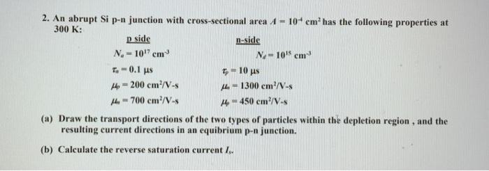 Solved 2. An abrupt Si p-n junction with cross-sectional | Chegg.com