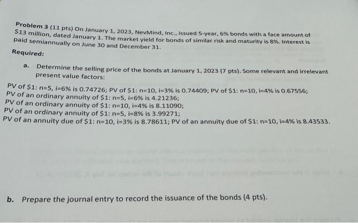 Solved Problem 3 (11 pts) On January 1, 2023, NevMind, Inc., | Chegg.com
