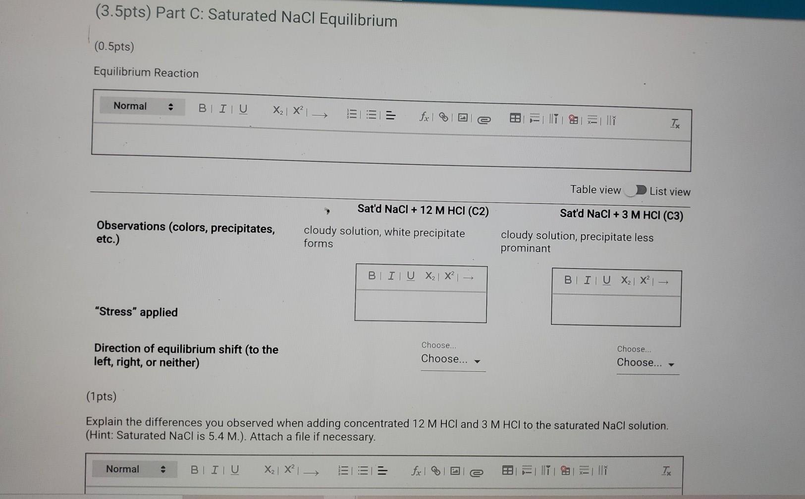 Solved (3.5pts) Part C: Saturated NaCl Equilibrium (0.5pts) | Chegg.com
