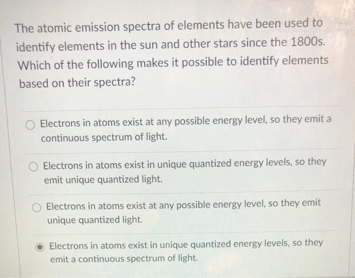 Solved The atomic emission spectra of elements have been | Chegg.com