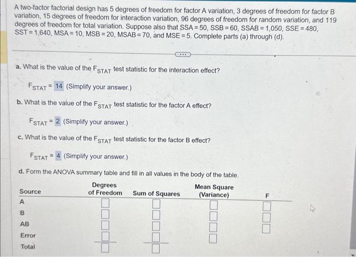 Solved A two-factor factorial design has 5 degrees of | Chegg.com