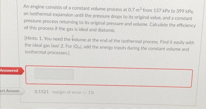 Solved An engine consists of a constant volume process at | Chegg.com