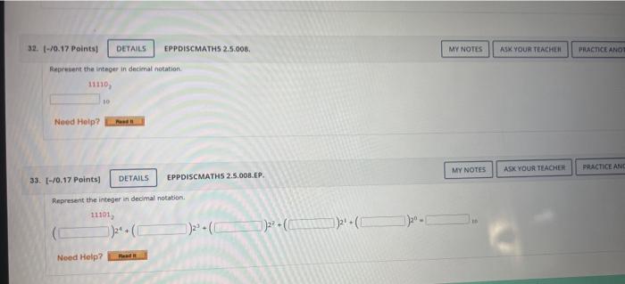 Solved Represent the integer in decimal notation. 11110 ) | Chegg.com
