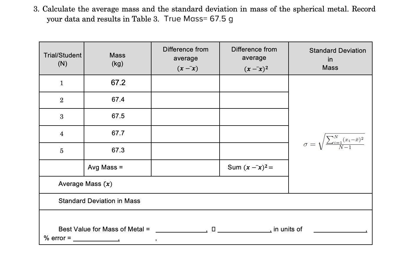 Solved Calculate the average mass and the standard deviation | Chegg.com