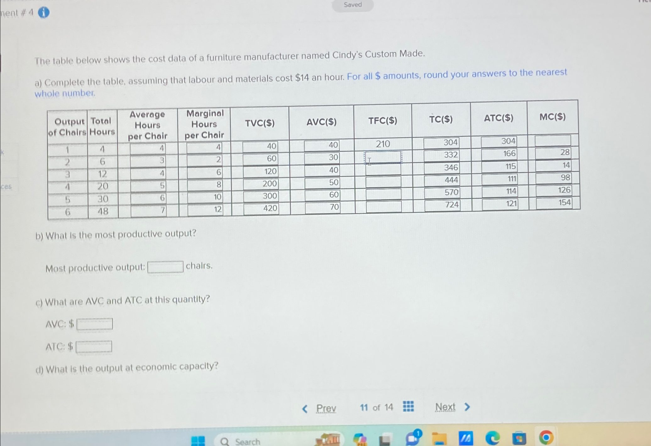 Solved nent #4SavedThe table below shows the cost data of a | Chegg.com