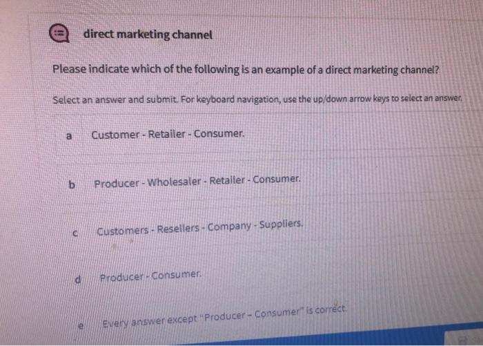 Solved direct marketing channel Please indicate which of the | Chegg.com